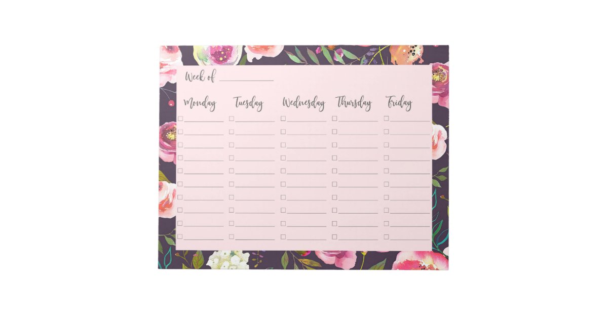 Weekly To do List Office Boho floral design Notepad | Zazzle