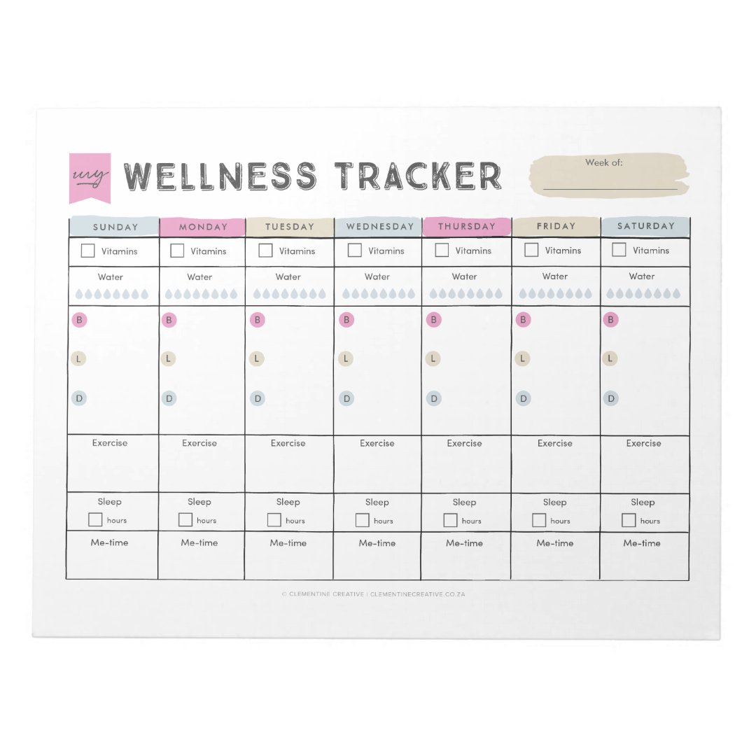 Weekly Wellness Tracker Notepad | Zazzle