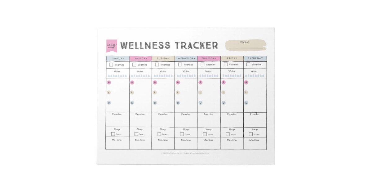 Weekly Wellness Tracker Notepad | Zazzle