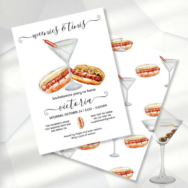 Weenies & Tinis Birthday Bachelorette Invitation | Zazzle