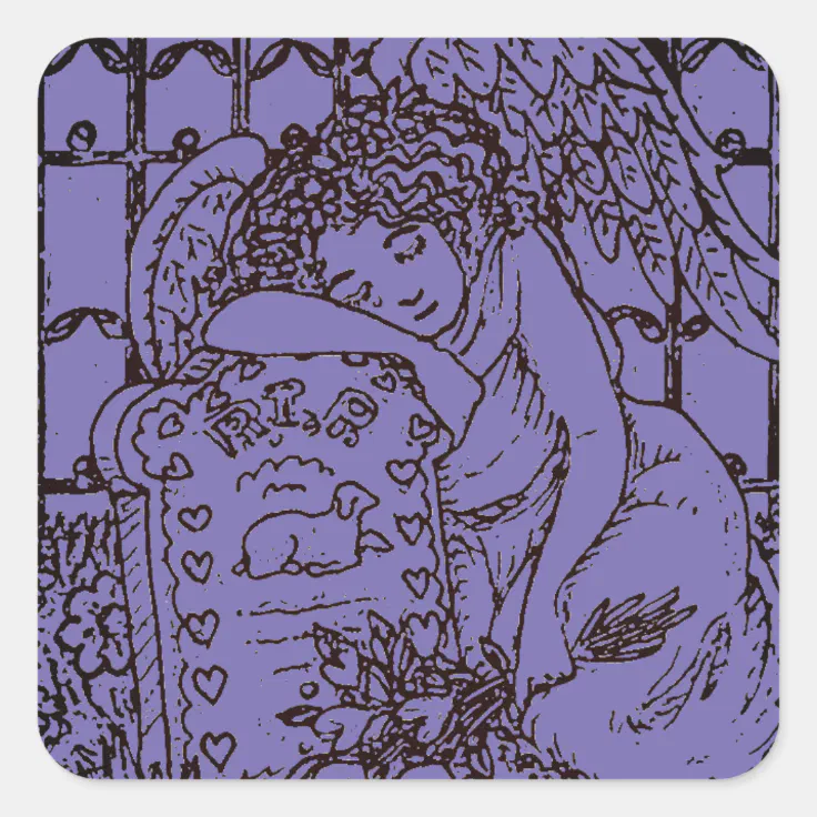 WEEPING GUARDIAN ANGEL, CEMETERY MOURNING SYMPATHY SQUARE STICKER | Zazzle