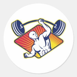 Weight lifter Body Builder Lifting Barbell Round Stickers