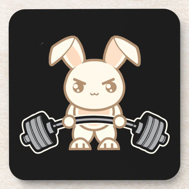 Weight Lifting Bunny Cartoon - Cute Anime Workout Beverage Coaster | Zazzle