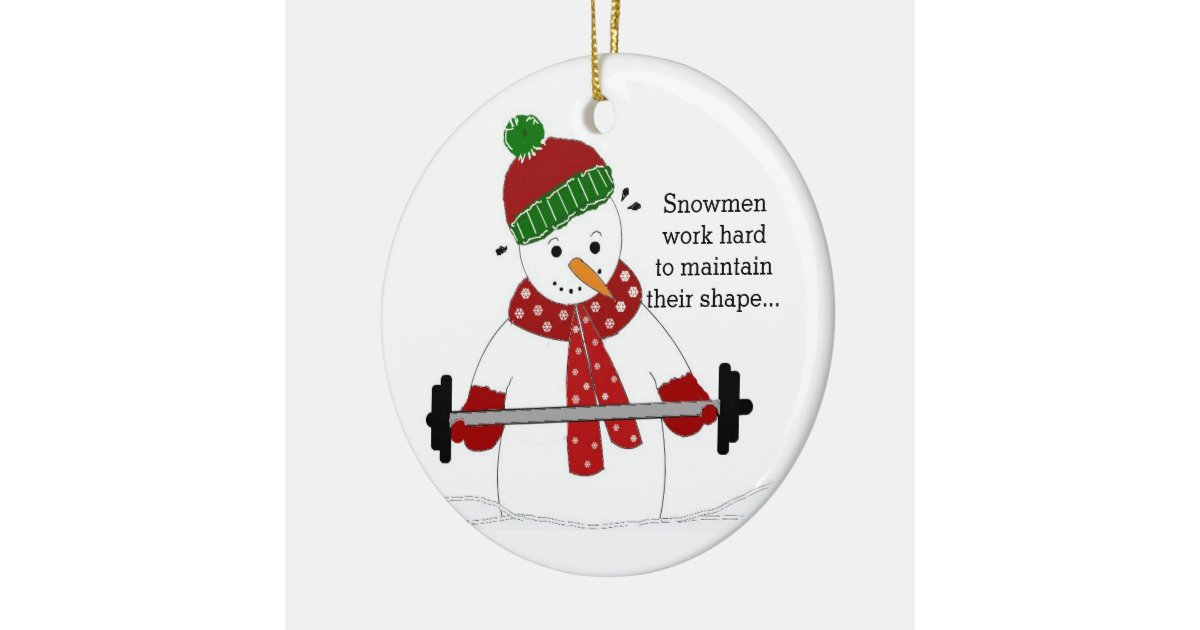 Weight Lifting Snowman Ceramic Ornament | Zazzle