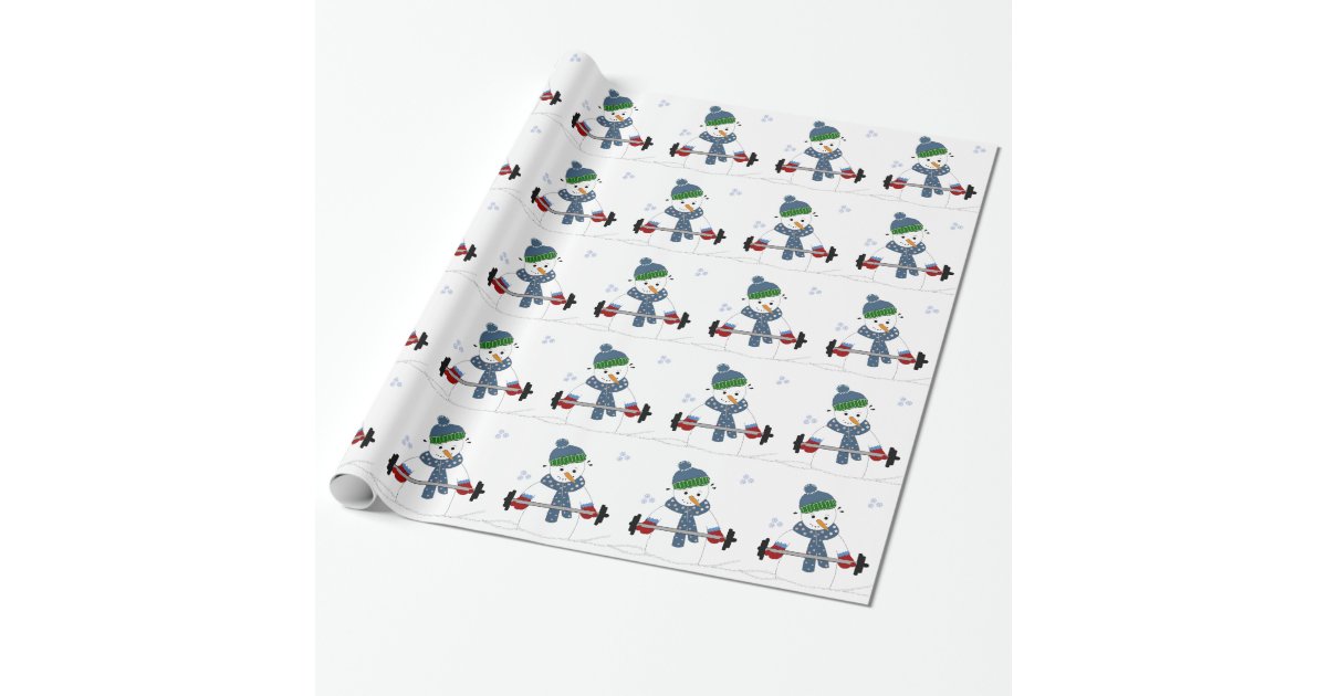 Weight Lifting Snowman Wrapping Paper | Zazzle