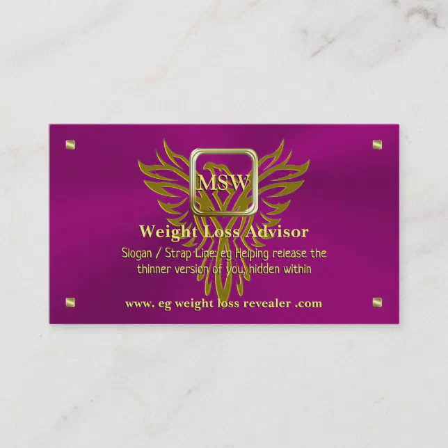 Weight Loss Advisor, Golden Square, Rising Phoenix Business Card | Zazzle