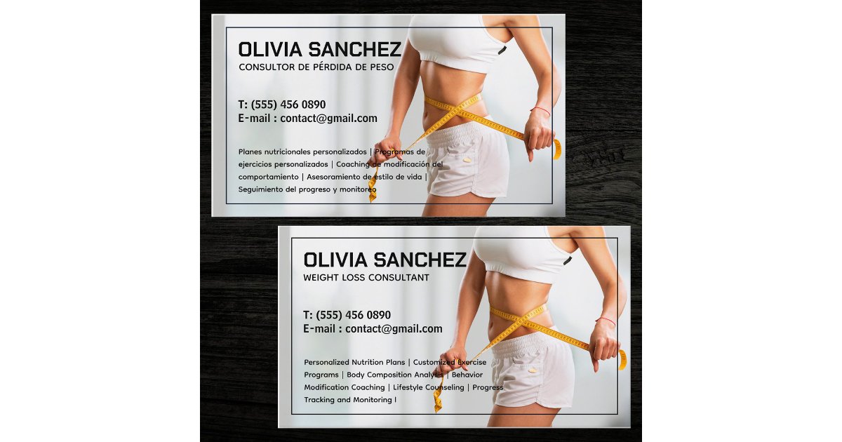 Weight Loss Bilingual Spanish Business Card | Zazzle