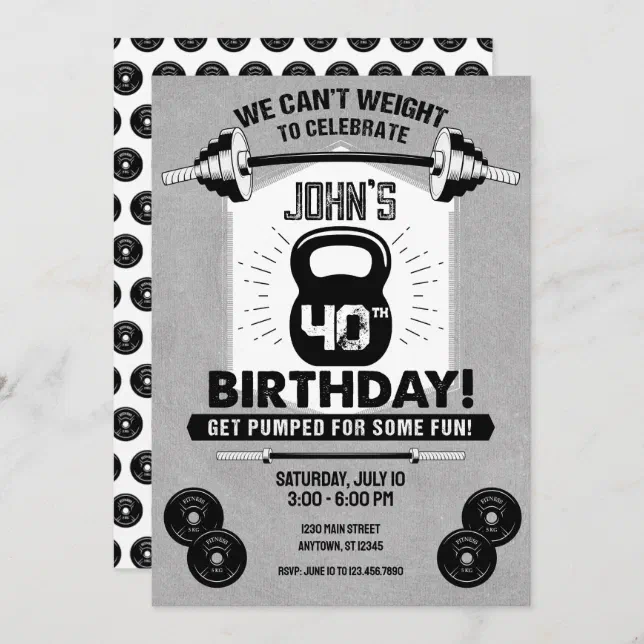 Weight Workout Fitness Crossfit 40th Birthday Invitation | Zazzle