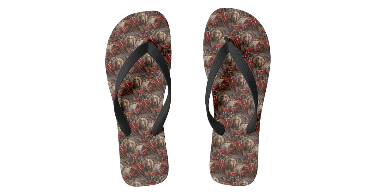 Weimaraner Dog Christmas Festive Flip Flops | Zazzle