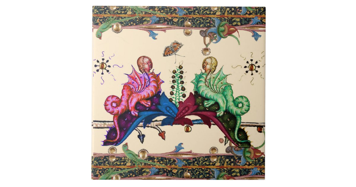 WEIRD MEDIEVAL BESTIARY Human Headed Hybrid Dragon Ceramic Tile | Zazzle