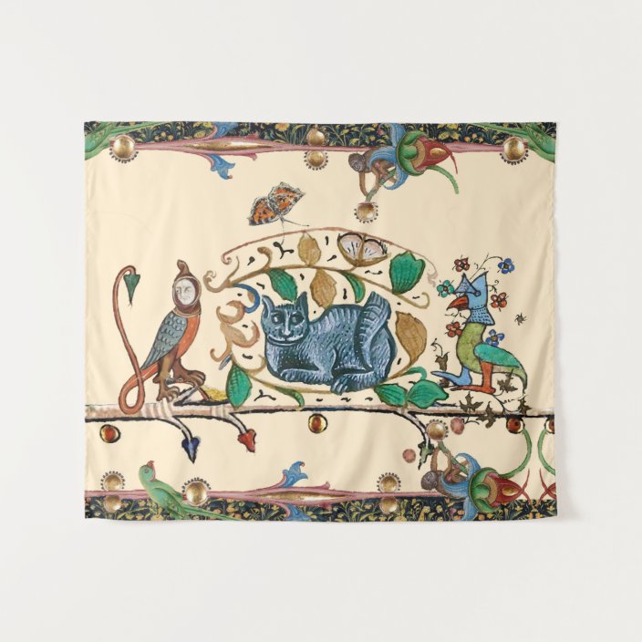 WEIRD MEDIEVAL BESTIARY HUNTER CAT,BIRD, FALCON TAPESTRY | Zazzle.com