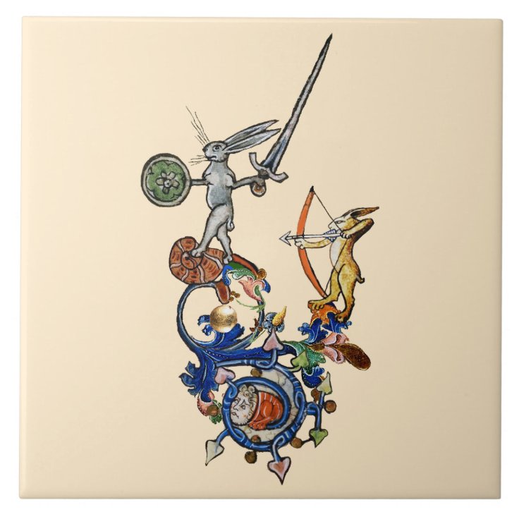 WEIRD MEDIEVAL BESTIARY,Killer Rabbits with Sword Ceramic Tile | Zazzle