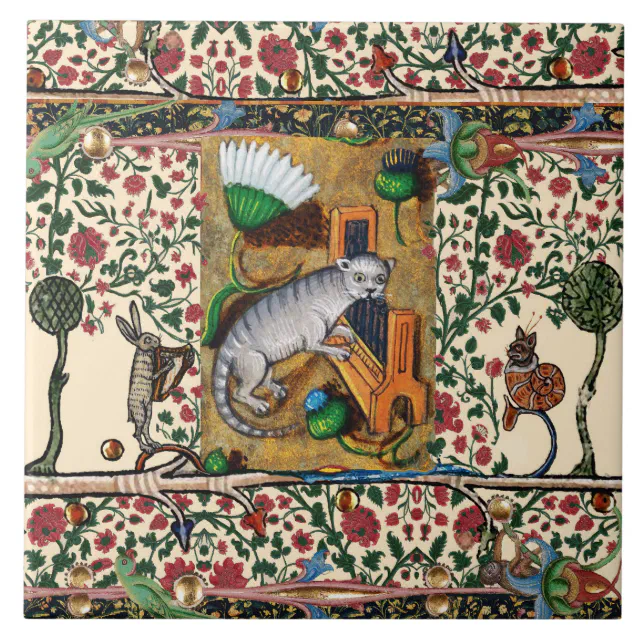 WEIRD MEDIEVAL BESTIARY MUSIC,CAT PLAYING ORGAN CERAMIC TILE | Zazzle