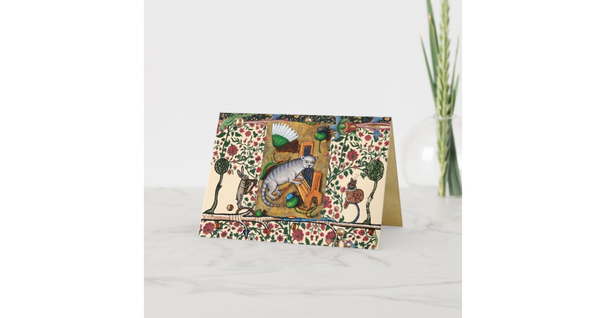 WEIRD MEDIEVAL BESTIARY, MUSIC,CAT PLAYING ORGAN H HOLIDAY CARD | Zazzle