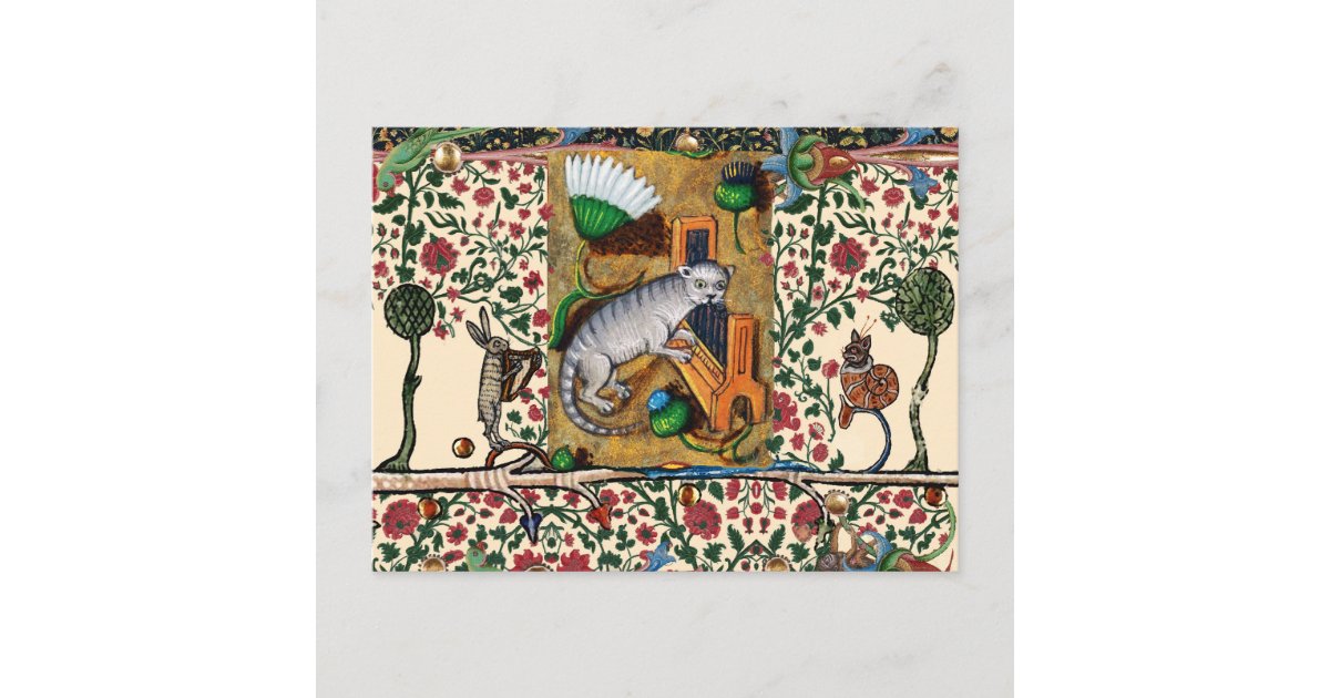 WEIRD MEDIEVAL BESTIARY MUSIC,CAT PLAYING ORGAN POSTCARD | Zazzle