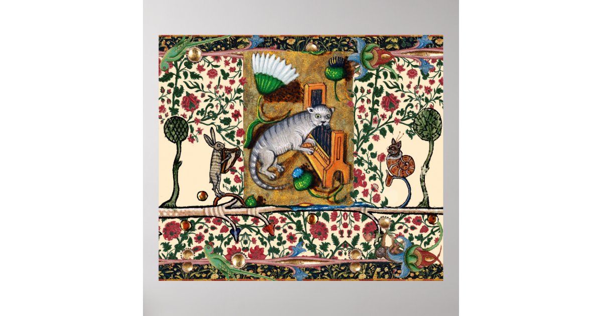 WEIRD MEDIEVAL BESTIARY MUSIC,CAT PLAYING ORGAN POSTER | Zazzle