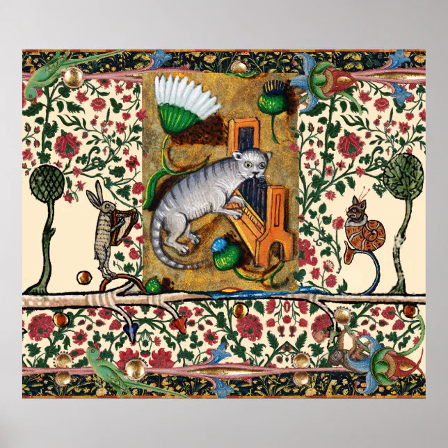 WEIRD MEDIEVAL BESTIARY MUSIC,CAT PLAYING ORGAN POSTER | Zazzle