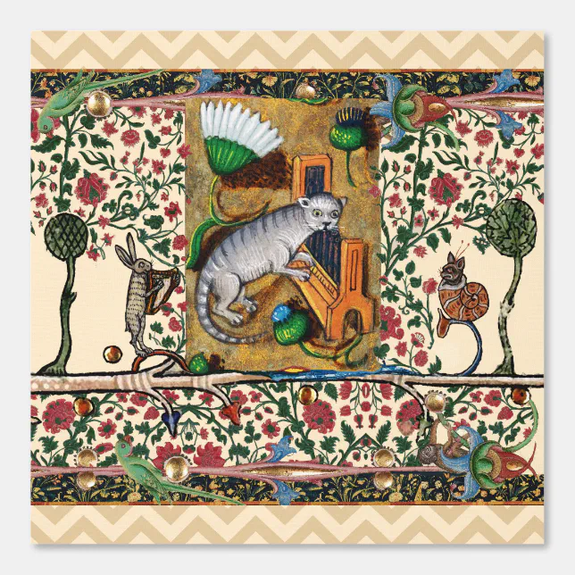 WEIRD MEDIEVAL BESTIARY, MUSIC,CAT PLAYING ORGAN WALLPAPER | Zazzle