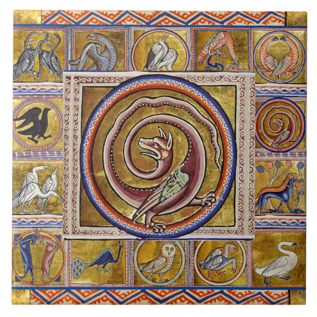 WEIRD MEDIEVAL BESTIARY,SNAKE DRAGON,FANTASY CERAMIC TILE | Zazzle