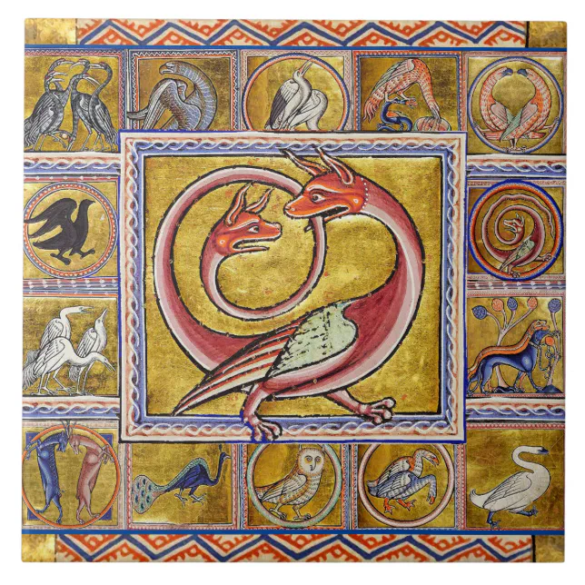 WEIRD MEDIEVAL BESTIARY,SNAKE DRAGON,FOREST ANIMAL CERAMIC TILE | Zazzle