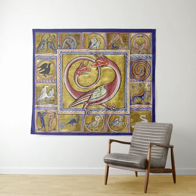 WEIRD MEDIEVAL BESTIARY,SNAKE DRAGON,FOREST ANIMAL TAPESTRY | Zazzle