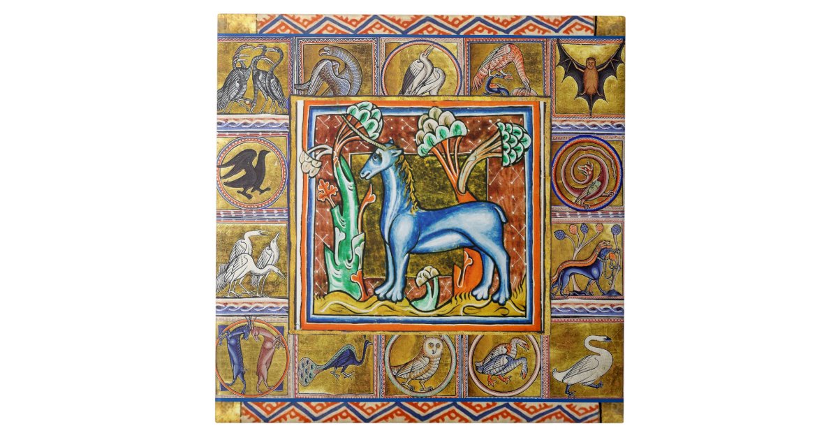 WEIRD MEDIEVAL BESTIARY,UNICORN,FOREST ANIMALS CERAMIC TILE | Zazzle
