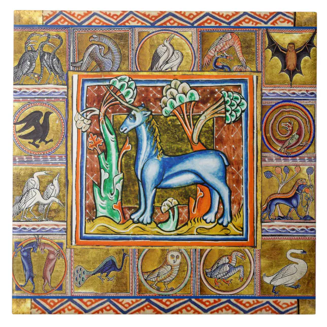 WEIRD MEDIEVAL BESTIARY,UNICORN,FOREST ANIMALS CERAMIC TILE | Zazzle