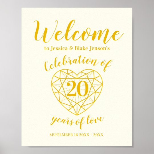 Welcome 20 years of love 20th anniversary heart poster | Zazzle.com