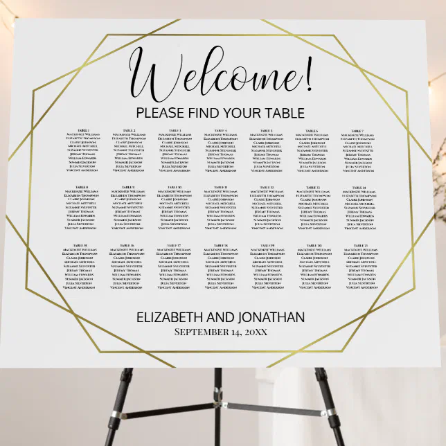 Welcome! 21 Table Gold Geometric Seating Chart Foam Board | Zazzle