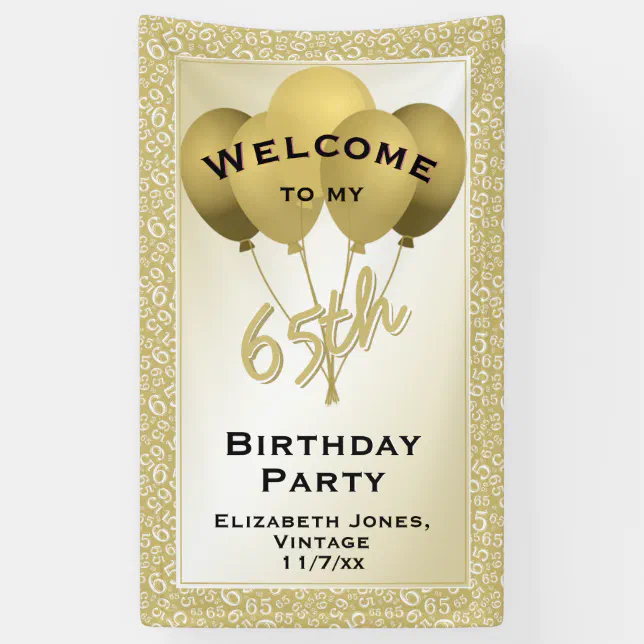 Welcome 65th Cool Number Pattern - Gold/White Banner | Zazzle