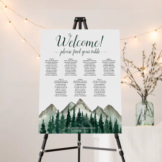 Welcome! 7 Table Mountains & Pine Seating Chart Foam Board | Zazzle