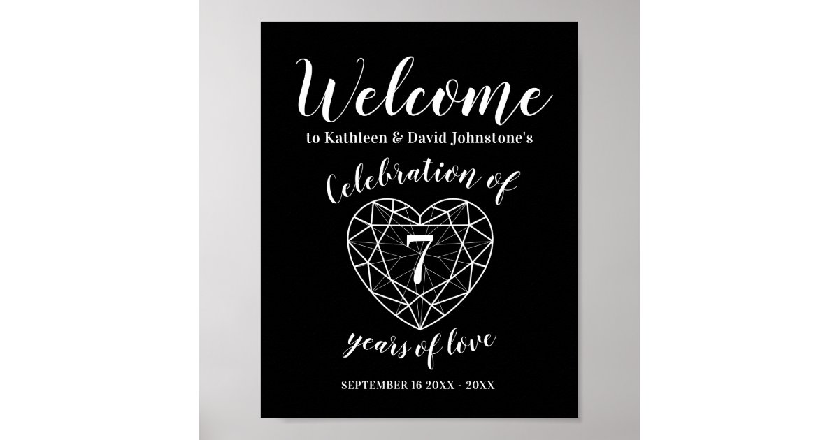 Welcome 7 years of love 7th anniversary heart poster | Zazzle
