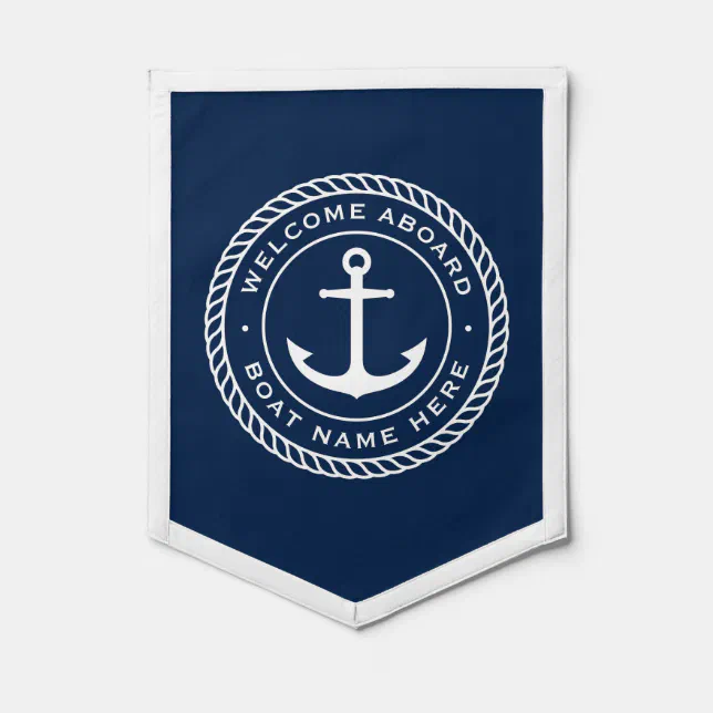 Welcome aboard boat name anchor rope border pennant | Zazzle