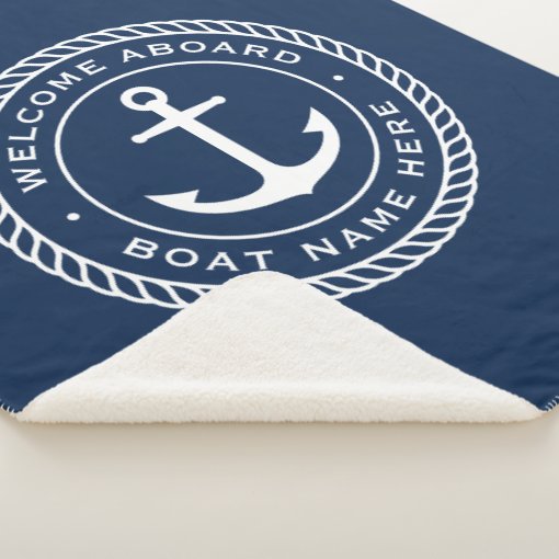 Welcome aboard boat name anchor rope border sherpa blanket | Zazzle