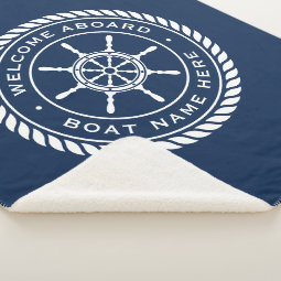 Welcome aboard boat name nautical ship's wheel sherpa blanket | Zazzle