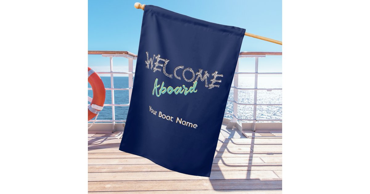 Welcome Aboard Boat Navy Blue Nautical Reversible House Flag | Zazzle