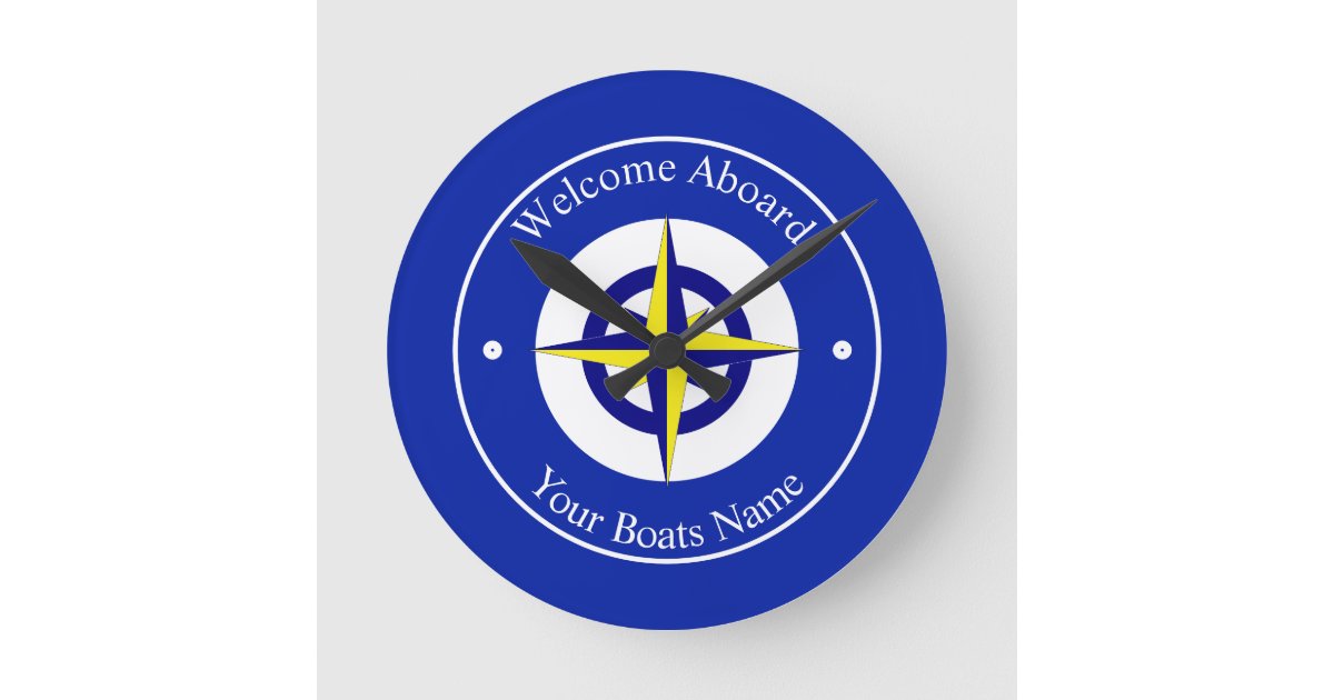 Welcome aboard boat round clock | Zazzle