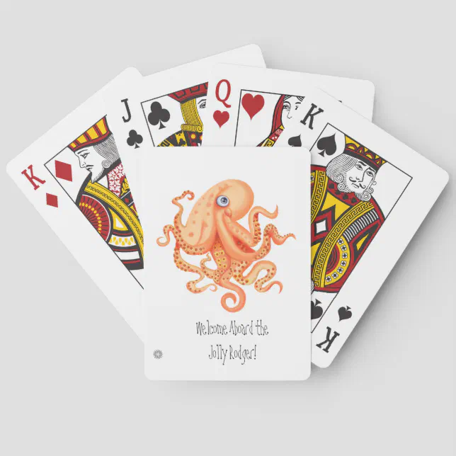 Welcome aboard cute orange octopus poker cards | Zazzle