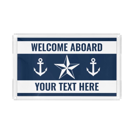 Welcome aboard nautical anchor and star elegant acrylic tray | Zazzle