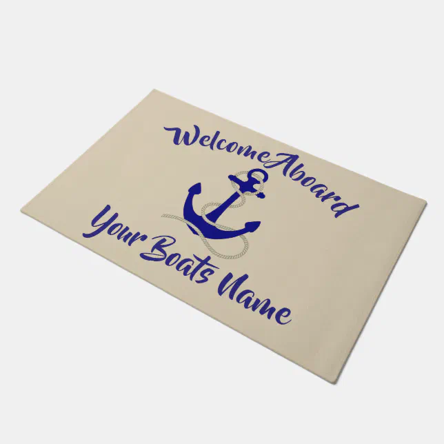 Welcome aboard nautical boats name anchor doormat | Zazzle