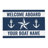 Welcome Aboard navy blue and white nautical symbol Placemat | Zazzle