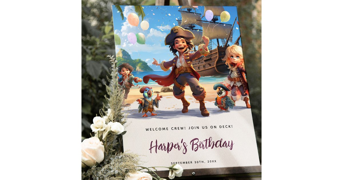 Welcome Aboard Pirate Island Birthday Welcome Sign | Zazzle