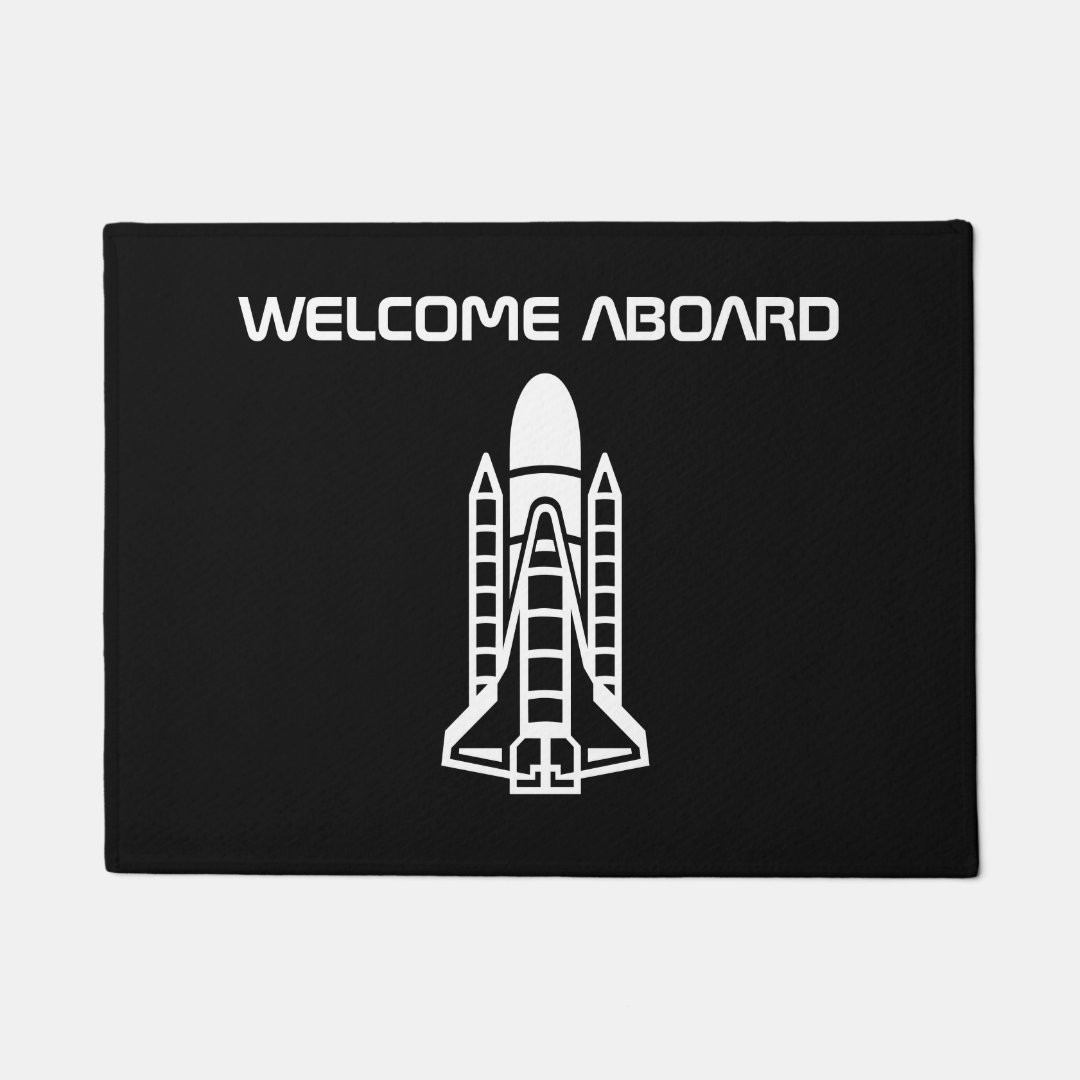 Welcome aboard space rocket launch pad doormat | Zazzle