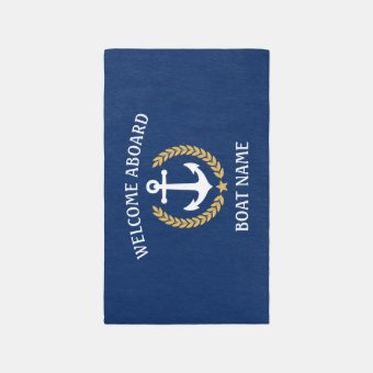 Welcome Aboard Your Boat Name Anchor Laurel Star Rug | Zazzle