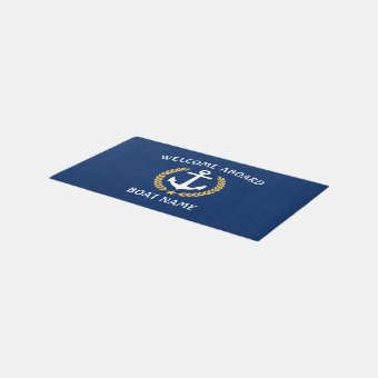Welcome Aboard Your Boat Name Anchor Laurel Star Rug | Zazzle