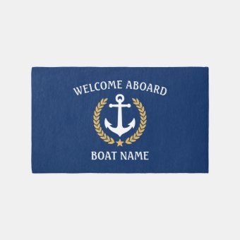 Welcome Aboard Your Boat Name Anchor Laurel Star Rug | Zazzle