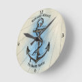 Welcome Aboard Your Boat's Name Anchor Round Clock | Zazzle