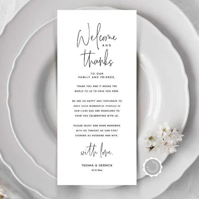 Welcome and Thanks, Place Setting Thank You Card | Zazzle