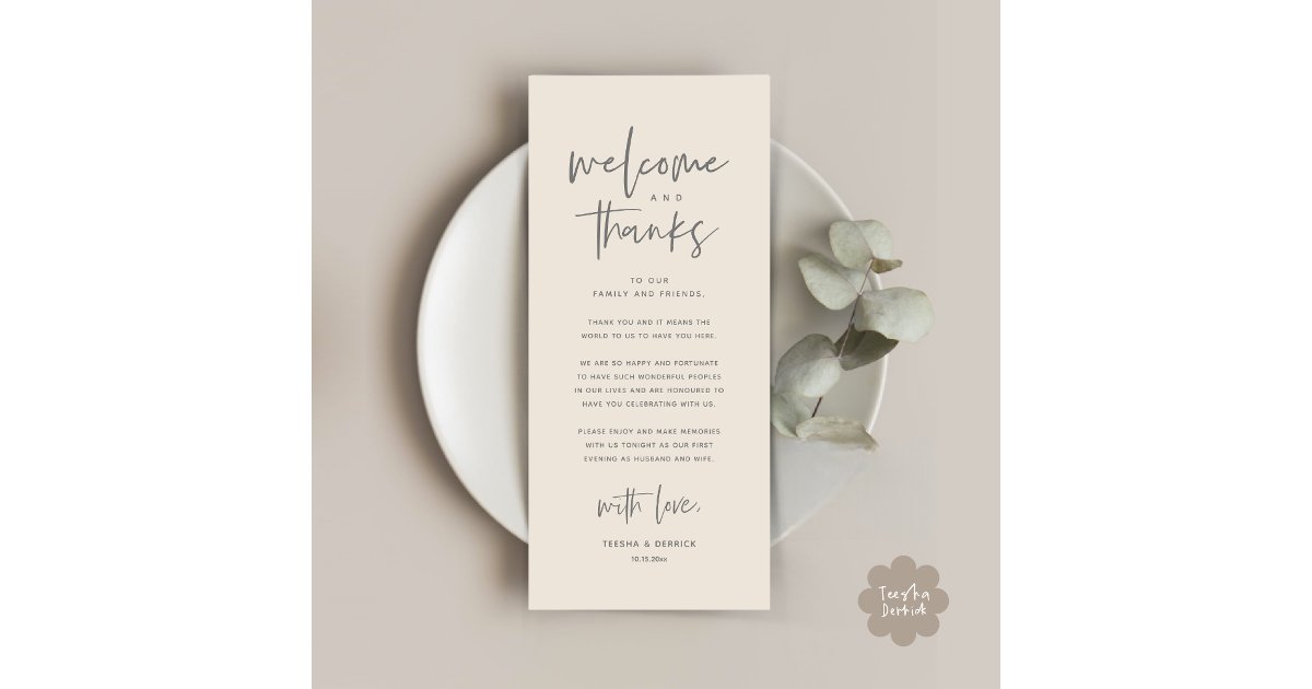 Welcome and Thanks, Place Setting Thank You Card | Zazzle