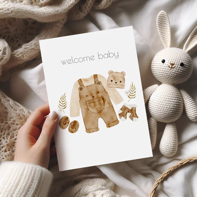 Welcome Baby Bear Boho Congratulations Card | Zazzle